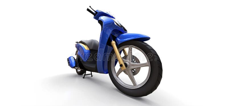 Modern Urban Blue Moped on a White Background. 3d Illustration. Stock ...