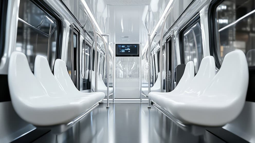 Modern Urban Bus Lounge Interior with White Seating and Sleek Design ...