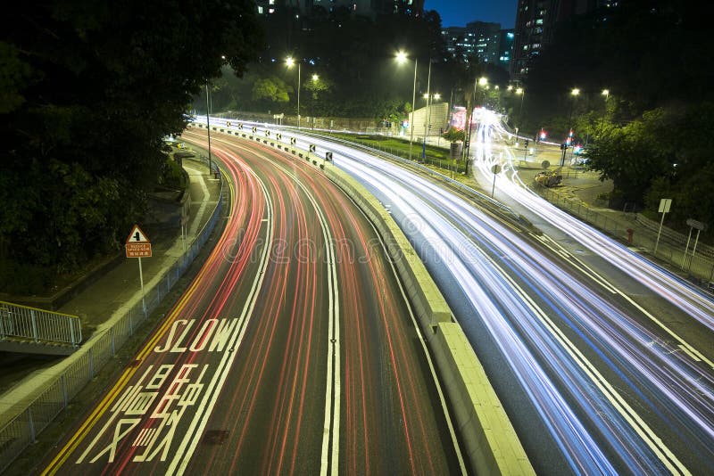 Modern Urban City with Freeway Traffic at Night Stock Image - Image of ...