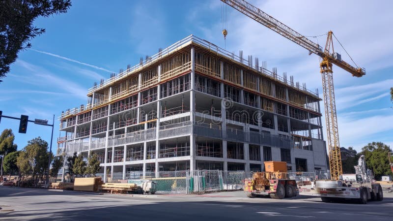 Modern Urban Construction Site with Tower Crane and Multi-story ...