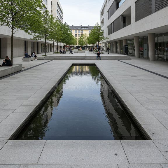 Modern Urban Courtyard with a Central Rectangular Reflecting Pool ...