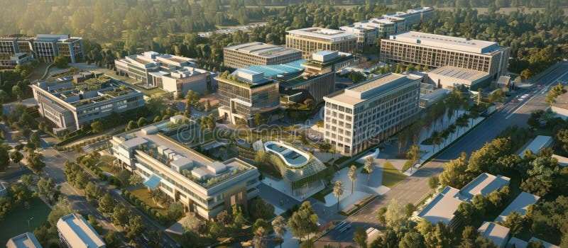 A Modern Urban Courtyard with Greenery and Architectural Design, Seen ...