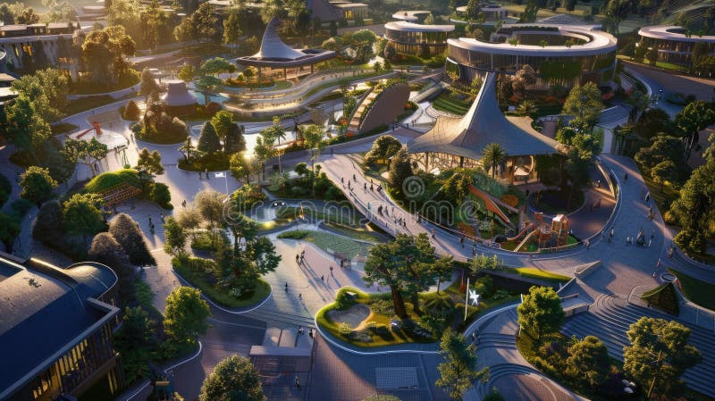 A Modern Urban Courtyard with Greenery and Architectural Design, Seen ...