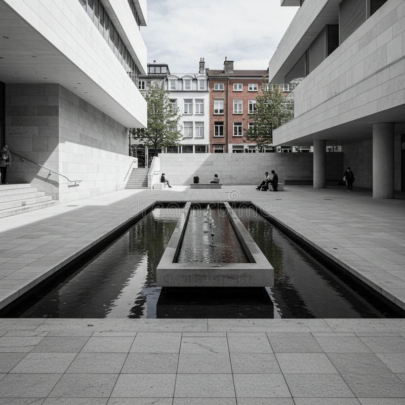 Modern Urban Courtyard with Sleek, Minimalist Architecture. Central ...
