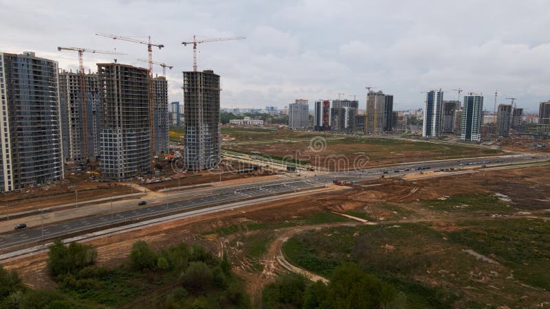 Modern Urban Development. Construction Site with Multi-storey Buildings ...