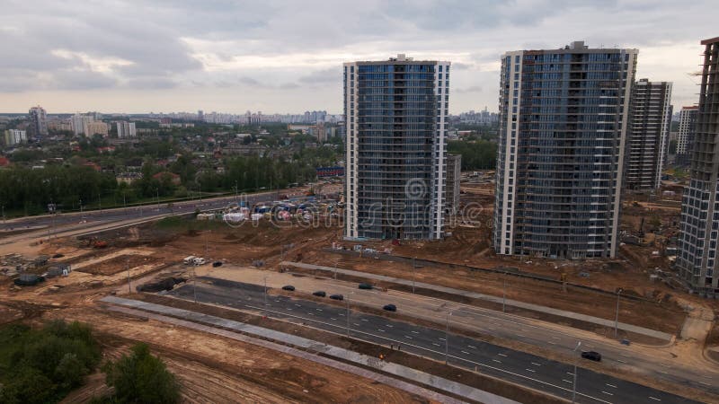 Modern Urban Development. Construction Site with Multi-storey Buildings ...