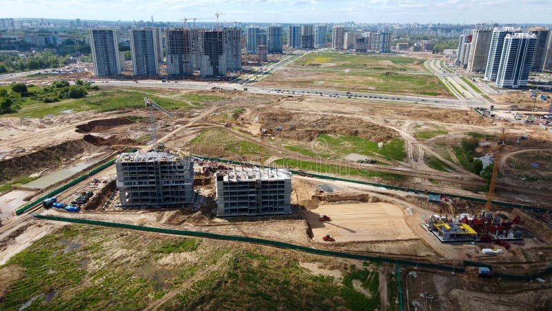 Modern Urban Development. Construction Site with Multi-storey Buildings ...