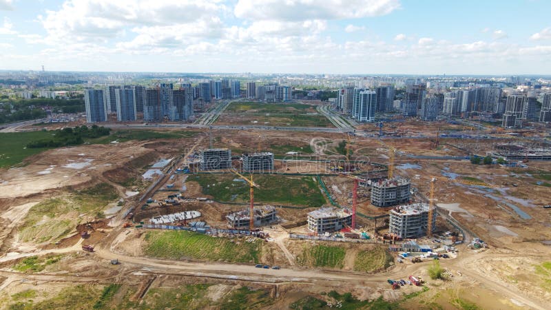 Modern Urban Development. Construction Site with Multi-storey Buildings ...