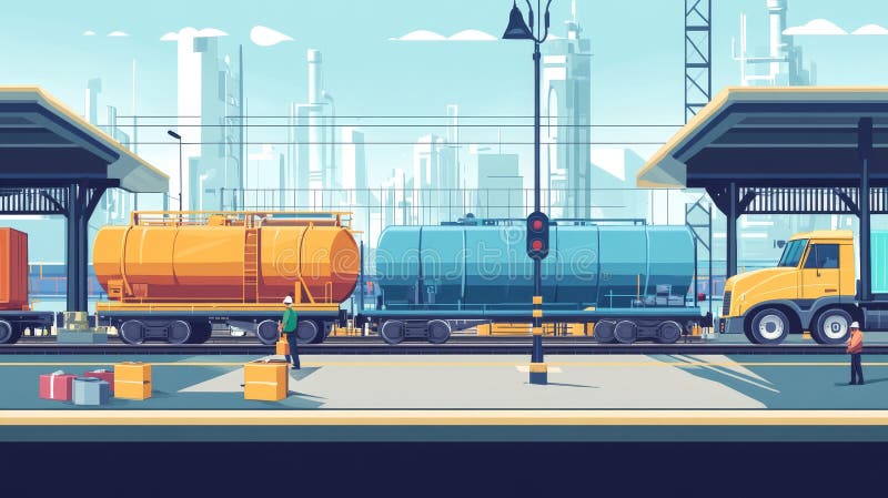 Modern Urban Freight Train Transport in a Dynamic City Landscape Stock ...