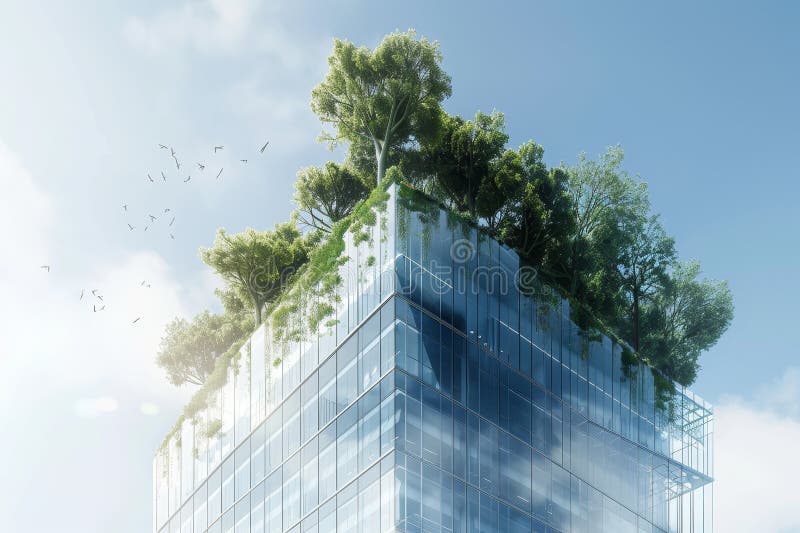 Modern Urban Glass Office Building with Tree for Sustainable Eco ...