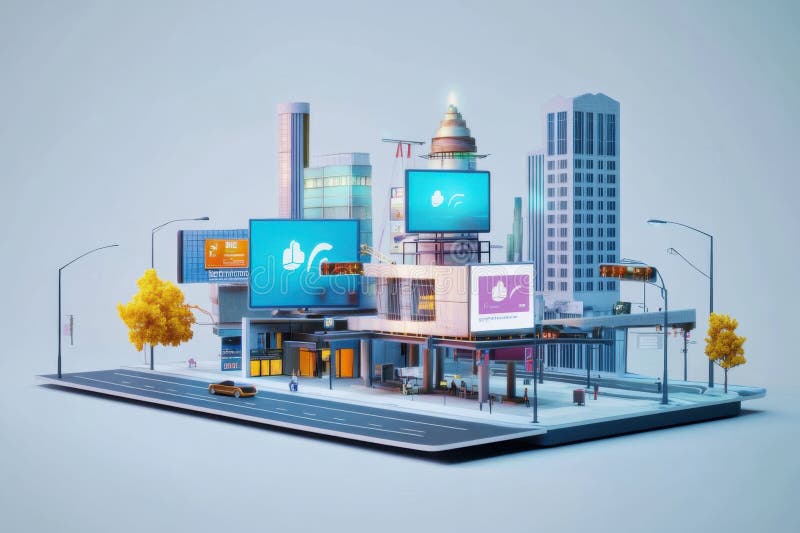 Modern Urban Landscape Featuring Digital Billboards and Colorful ...
