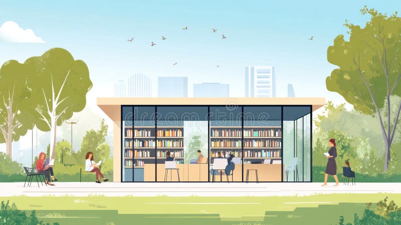 Modern Urban Library , Surrounded by Green Space Stock Photo - Image of ...