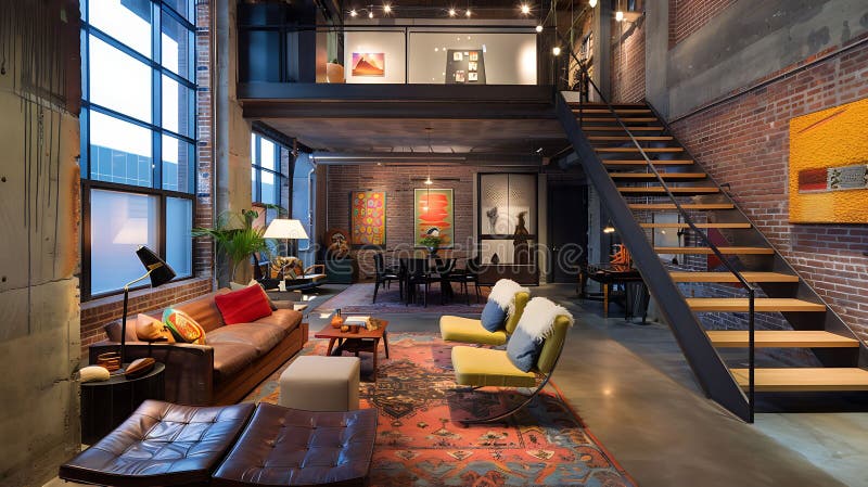 Modern Urban Loft with Industrial Design Stock Illustration ...