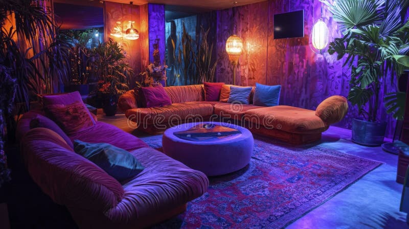 Modern Urban Lounge Transformative Cozy Design with Vibrant Lighting ...