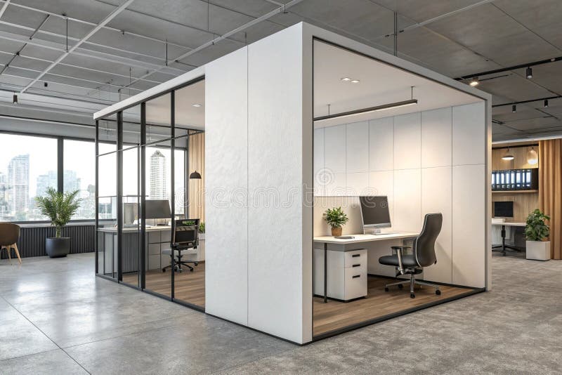 Urban Company Office Interior with Private Room and Workstation Stock ...