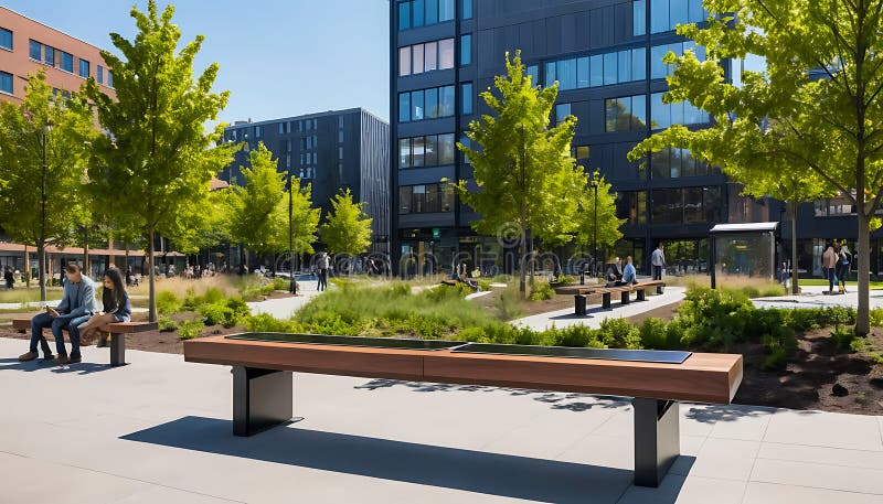 Modern Urban Park Bench stock illustration. Illustration of courtyard ...