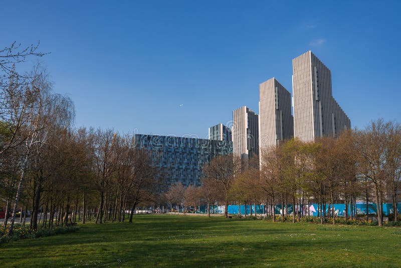 Modern Urban Park in London with Skyscrapers in the Background Stock ...