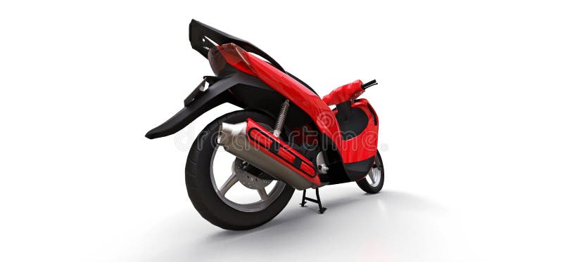 Modern Urban Red Moped on a White Background. 3d Illustration. Stock ...