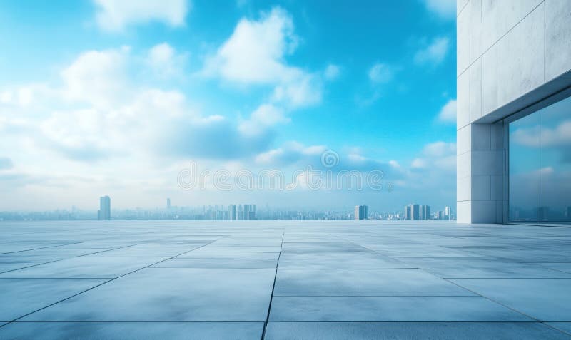 Modern Urban Rooftop View with Expansive Skyline and Clear Blue Sky ...