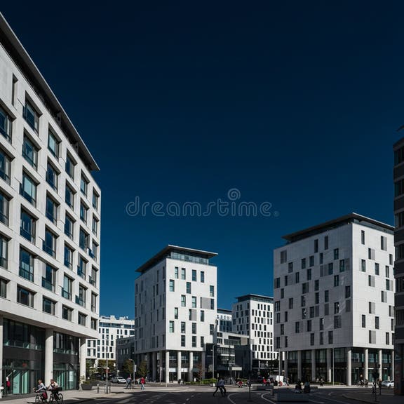 Modern Urban Scene Featuring Several Mid-rise Buildings with a ...