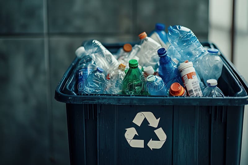 Modern Urban Scene Recycling Container with Plastic Waste, Symbolizing ...