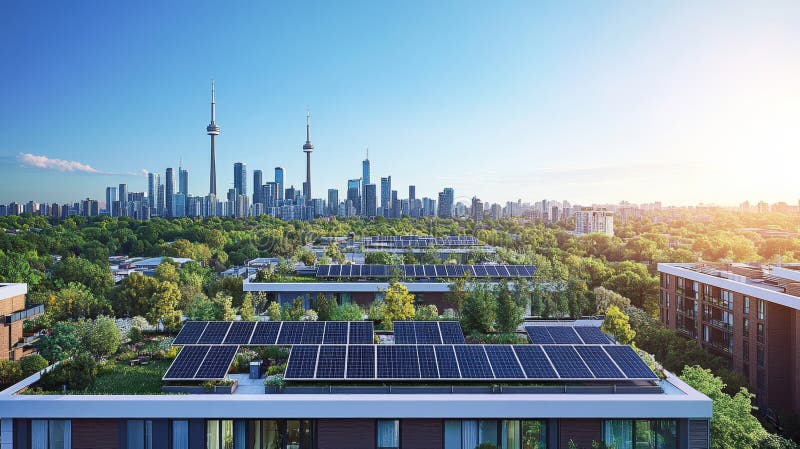 Modern Urban Skyline Featuring Solar Panel Installations Stock Photo ...