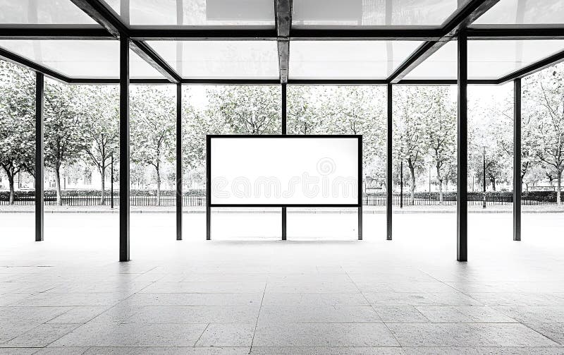 Modern Urban Space with Empty Display Board Surrounded by Trees on a ...