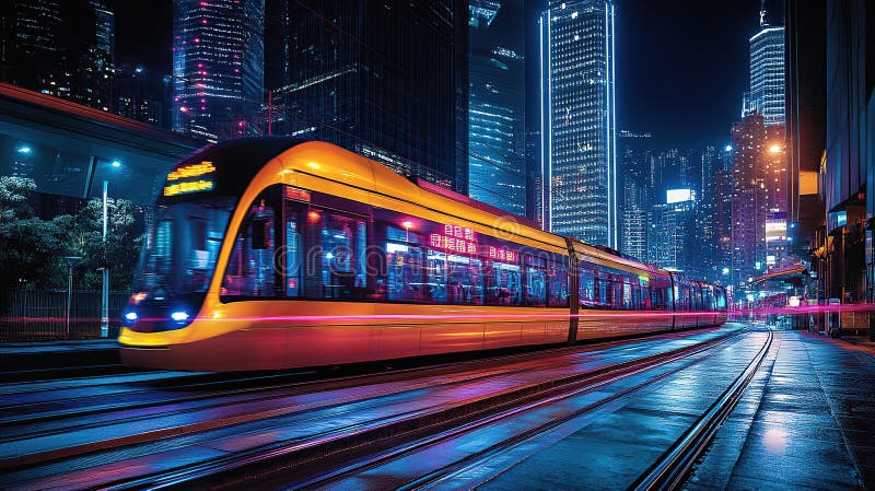 Modern Urban Transit at Night Stock Illustration - Illustration of ...