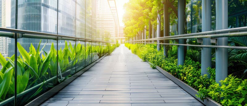 Modern Urban Walkway with Greenery and Sunlight. Generative Ai Stock ...
