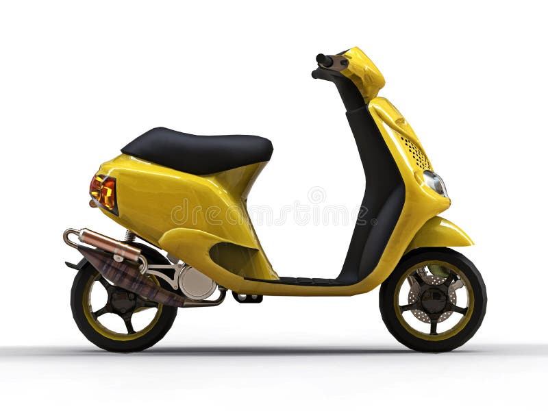 Modern Urban Yellow Moped on a White Background. 3d Illustration. Stock ...