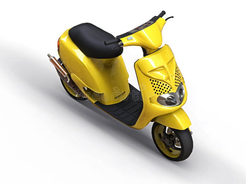 Modern Urban Yellow Moped on a White Background. 3d Illustration. Stock ...