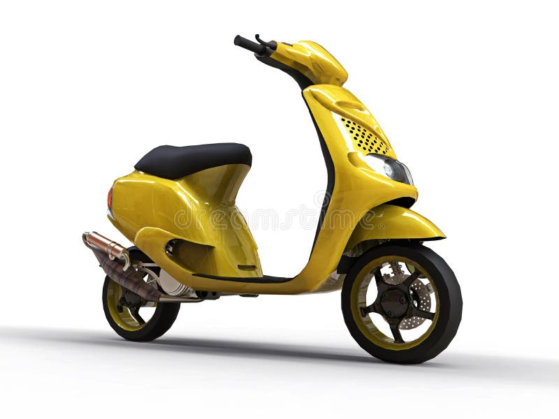 Modern Urban Yellow Moped on a White Background. 3d Illustration. Stock ...