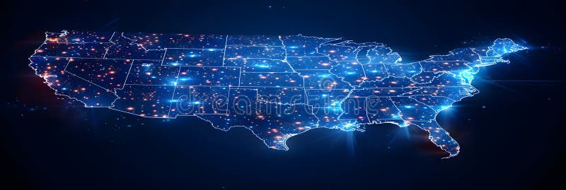 Modern USA Map Illustration with Abstract Shapes and Icons Stock ...