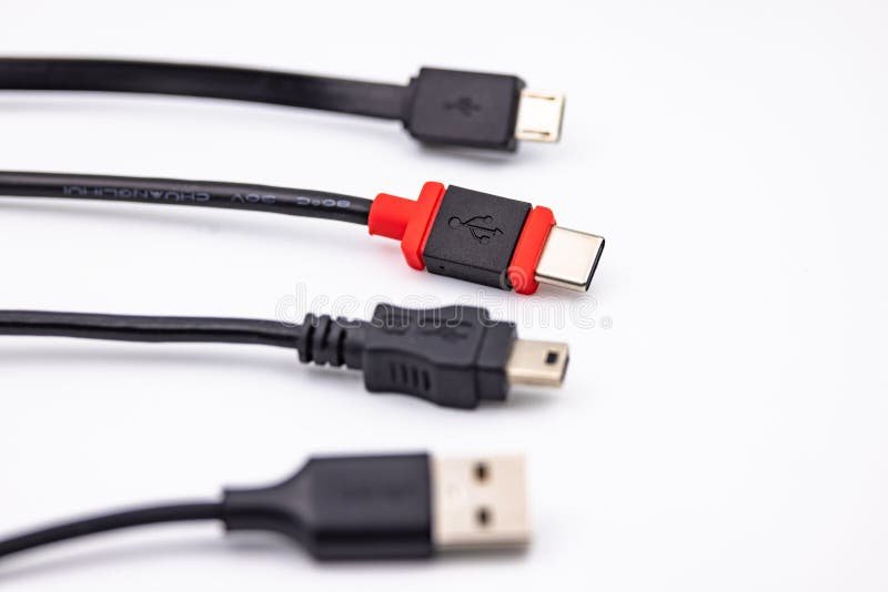 Modern USB-C Plug and Cable Alongside Other USB Type Adapters As New ...