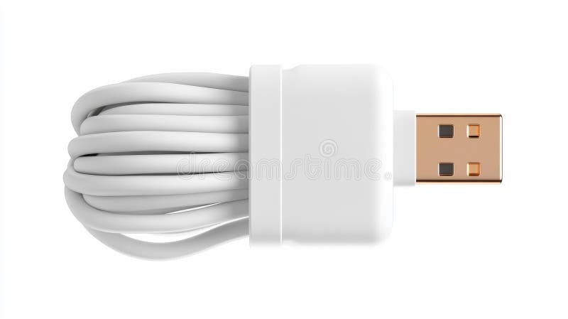 Modern USB Cable with Neatly Coiled White Wire Stock Illustration ...