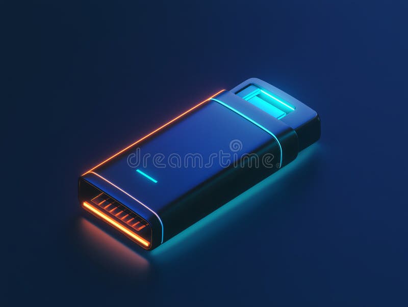 A Modern Usb Device with Blue and Orange Glowing Edges on a Dark ...