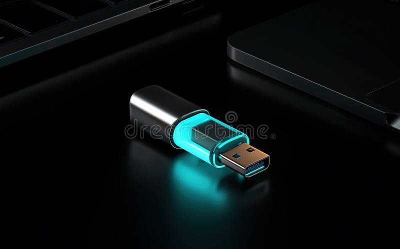 Modern USB Drive Glowing Blue on Sleek Workspace, Highlighting ...