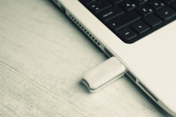 Modern USB Drive on Laptop Keyboard Stock Photo - Image of network ...