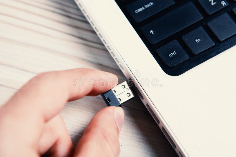 Modern USB Drive on Laptop Keyboard Stock Photo - Image of business ...