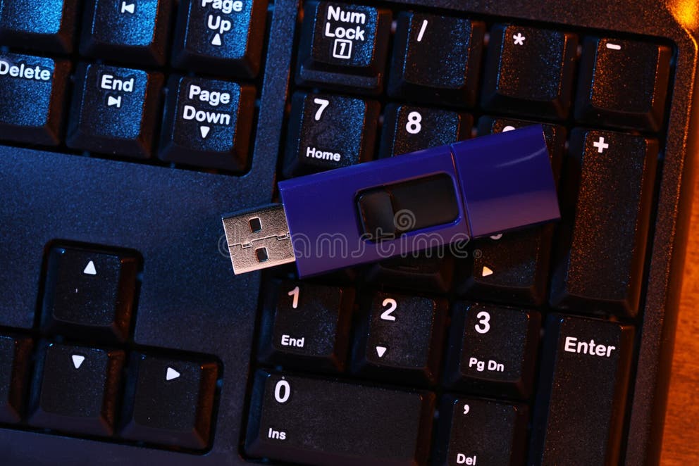 Modern Usb Flash Drive on Computer Keyboard, Top View Stock Image ...