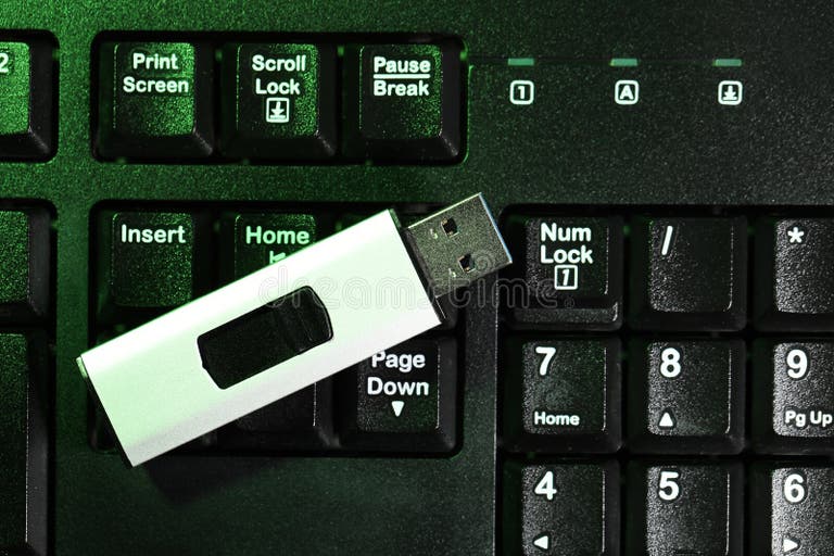 Modern Usb Flash Drive on Computer Keyboard, Top View Stock Photo ...