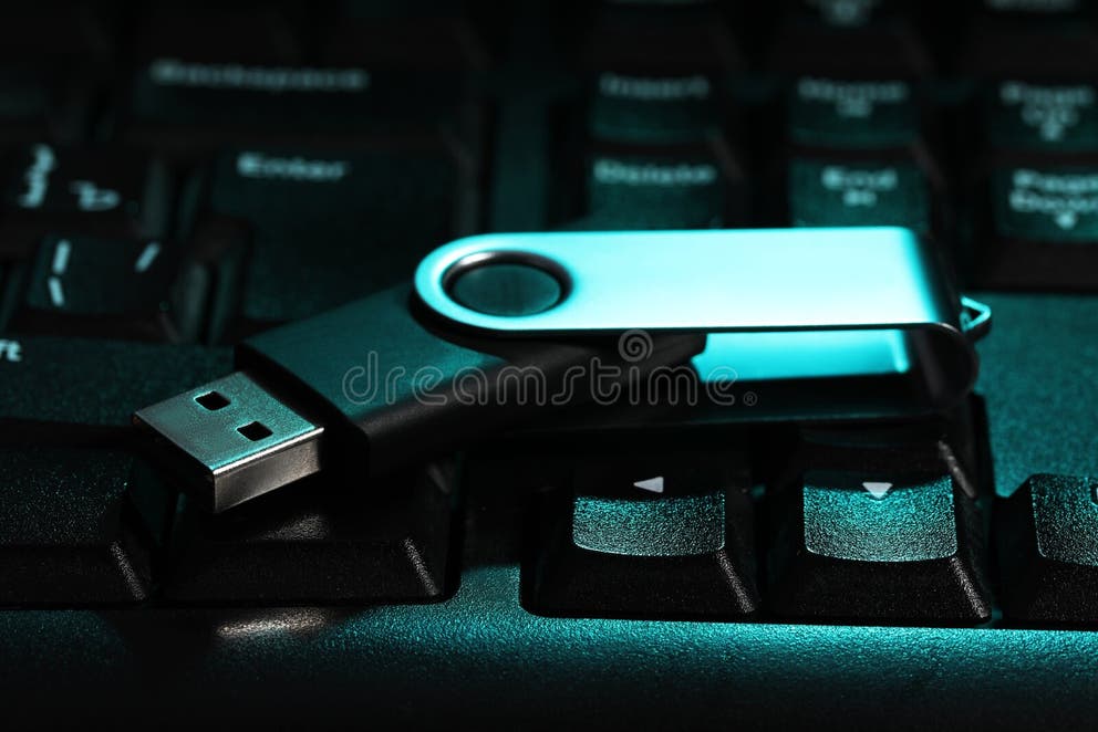 Modern Usb Flash Drive on Laptop Keyboard, Closeup Stock Photo - Image ...