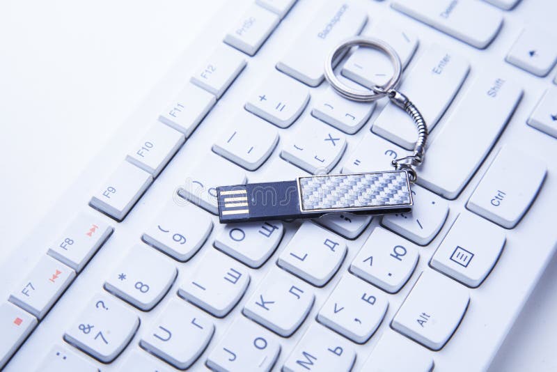 Modern USB Flash Drive on Laptop Keyboard Stock Image - Image of ...