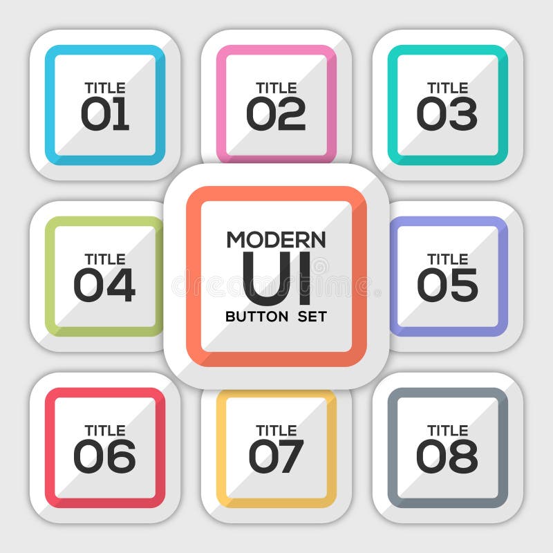 Modern User Interface Square Button Set Stock Vector - Illustration of ...