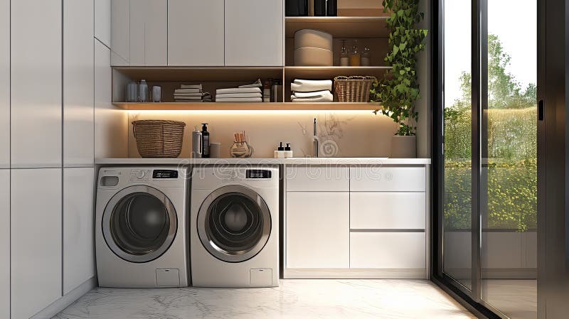 Modern Utility Room Interior Concept Stock Illustration - Illustration ...