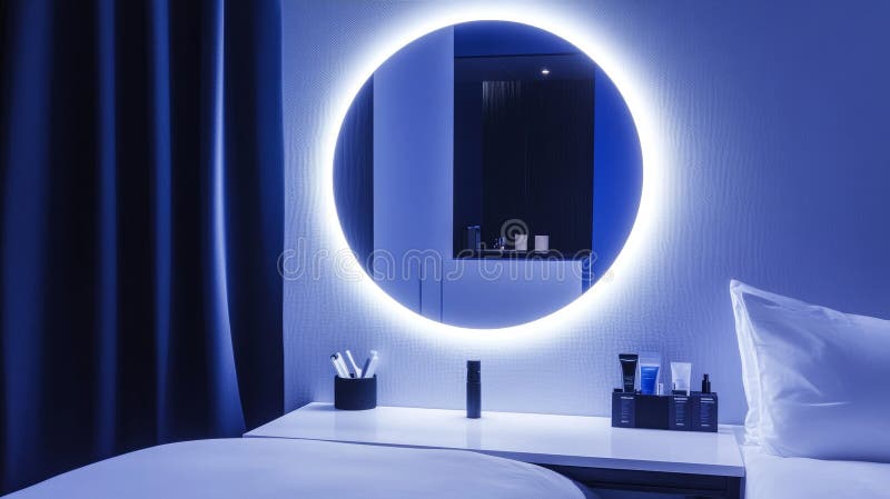 A Modern Vanity Table Setup, Complete with a Smart Mirror, Showcasing ...