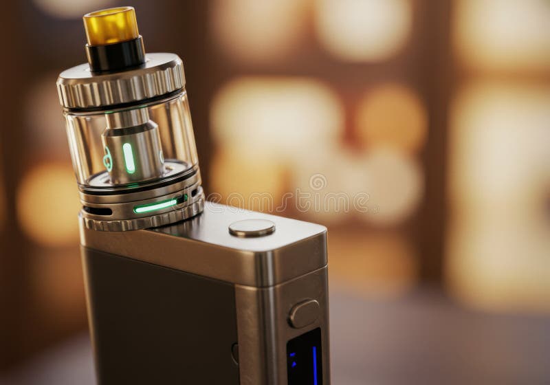 Modern Vaping Device with Glass Tank and Steel Finish on Blurred ...