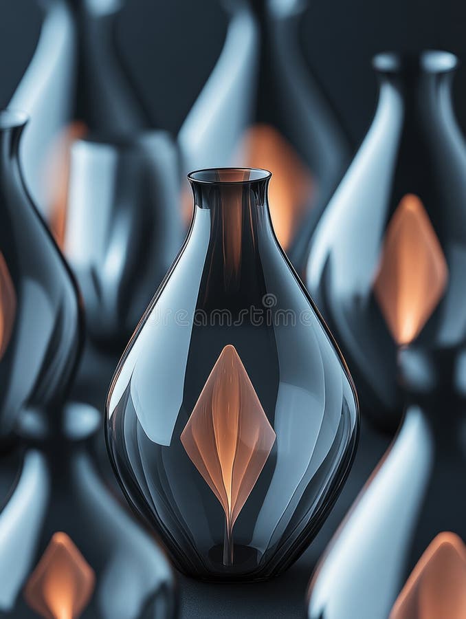 Modern Vases with Geometric Glowing Designs in a Dark Setting. Stock ...