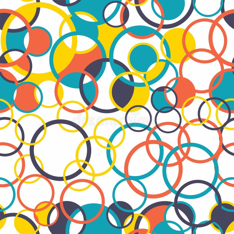 Modern Vector Abstract Geometric Seamless Background with Circles and Semi Circles in Retro ...