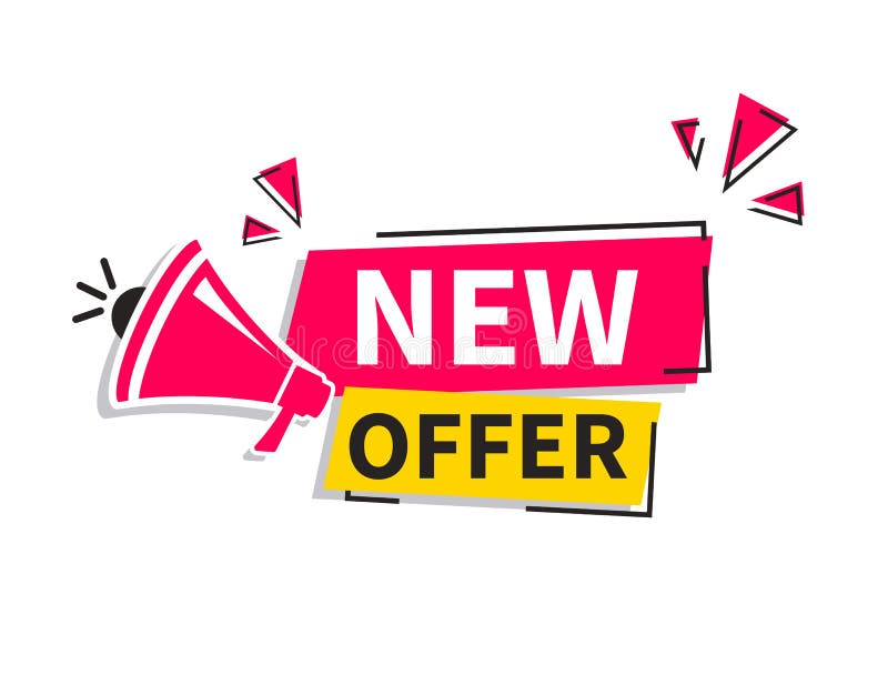 Modern Vector Banner Ribbon New Offer with Megaphone. Web Element Stock ...